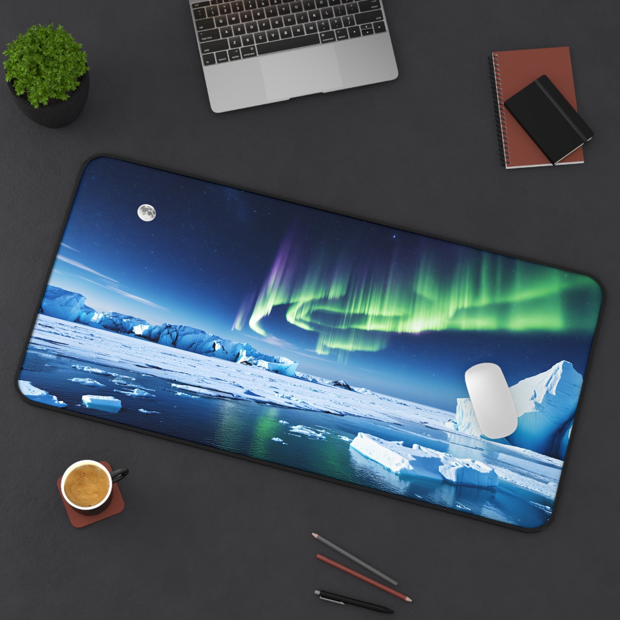 Aurora Borealis Ice Desk Mat - 31.5x15.5 Inch Neoprene Gaming and Offi ...