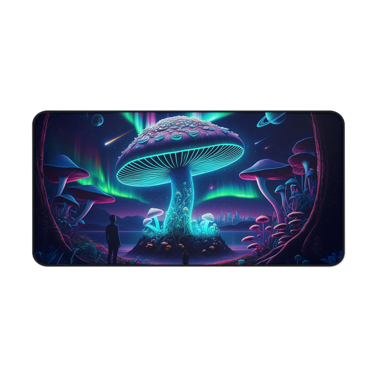 Cosmic Mushroom Forest Desk Mat - Vibrant Aurora Alien Landscape- 31.5 ...